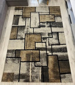 HU Moderní koberec Gallery v hnědé, béžové a šedé barvě s kostkovaným vzorem Rozměr: 60x110 cm