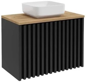 Koupelnová skříňka s dubovou krycí deskou SAT Delano 80x56x45 cm černá DELANO80ZCDE