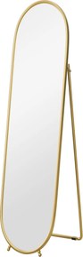 HOMCOM Celoplošné zrcadlo, 160 x 40 cm, nástěnné zrcadlo se stojanem, kovový rám, oválné stojací zrcadlo do obývacího pokoje, ložnice, zlatá barva