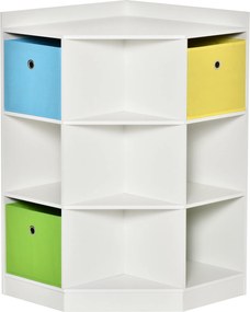 HOMCOM Dětské rohové police se 3 úložnými boxy pro děti ve věku 3-12 let Bílá 57,4 x 57,4 x 94 cm