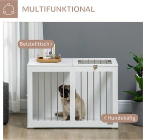 PawHut klec pro psy Klec pro střední psy 80 x 50 x 56,5 cm s dvířky a transportní funkcí v bílé barvě | Aosom.de