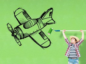 WALLVINIL Samolepky na zeď - Vrtulové Letadlo Barva: Hnědá tmavá, Pravá / Levá: Levá (dekorace směřuje/dívá se doleva)