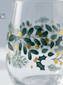 Sinsay - Vánoční sklenice s potiskem větviček, cesmíny a zlatých detailů 2 pack - bílá