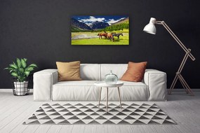 Obraz na plátně Hory Stromy Koně Zvířata 100x50 cm