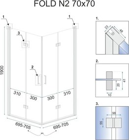 Rea - FOLD N2 skládací sprchový kout 80 x 80 cm, čiré sklo, REA-K9990