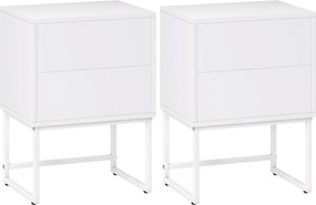 HOMCOM Sada 2 Úzkých Nočních Stolků s 2 Výsuvnými Zásuvkami a Ocelovými Nohy Moderní Styl 40x30x55 cm Bílá | Aosom