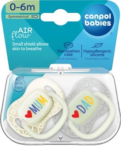 Canpol babies Dudlík svítící silikonový symetrický LOVE MUM&DAD 0-6m 2ks