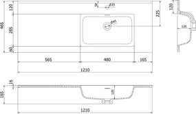 Mexen Rivel, koupelnová skříňka 120 cm s pravým umyvadlem Otis, 2S, 1D, drážkovaná, grafitová/bílá matná, 91A23-12047-3-BBFFF66-W18P01