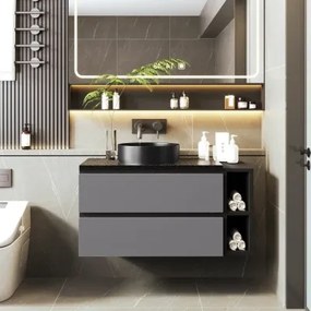 Aosom Skříňka pod umyvadlo 80 cm moderní závěsná s keramickým umyvadlem a zásuvkami do koupelny, černo-šedá