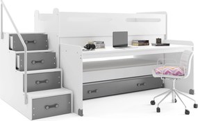 SMB Dětská patrová postel se stolem a šuplíky MAXI 3, 80x200+80x190 cm Barva šuplíku: Modrá
