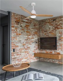 NV 9952314 Stropní ventilátor se světlem NATURE matná bílá ocel a sklo dubové dřevo 5 rychlostí 25W LED - NOVA LUCE