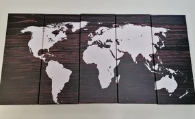 5-dílný obraz mapa světa na dřevě Varianta: 200x100