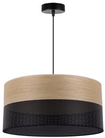 Light Home Závěsné svítidlo Wood, 1x dýha zlatý dub/černé plastové stínítko, (fi 44cm)