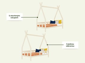 Benlemi Dětská teepee postel FENCE 4v1 ze dřeva se zábranou Zvolte barvu: Cihlová, Zvolte rozměr: 90x200 cm, Zvolte zábranu: S jednou zábranou