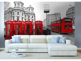 DIMEX | Samolepicí vliesová fototapeta na zeď Londýn MA-5-0020 | 375 x 250 cm | červená, černobílá