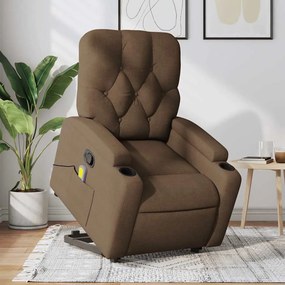 Zvedací masážní polohovací křeslo hnědé textil 3204726