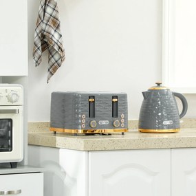 HOMCOM snídaňový set konvice a topinkovač 1,5 l konvice 4 plátky topinkovače 3000 W 7 stupňů propečení rozmrazování a ohřívání Šedá