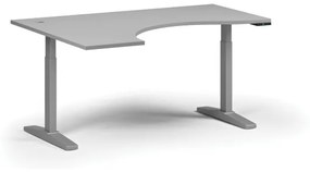 Výškově nastavitelný stůl, elektrický, 675-1325 mm, ergonomický levý, deska 1600x1200 mm, šedá podnož, šedá