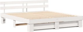 Rám postele s čelo Bílá 200 x 200 cm Masivní borové dřevo 3385671