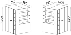 Kombinovaná rohová šatní skříň Planet, dub/bílá/modrá