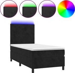 Box spring postel s matrací a LED černá 90x190 cm samet 3135977