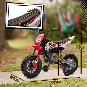 Dětská elektrická motocross motorka AIYAPLAY pro děti 3-6 let, 12V, 2 silné motory, maximální rychlost 5 km/h, stabilizační kolečka, pérování, s hudb…