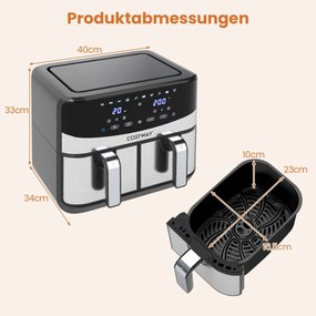 Costway 10 v 1 dvouzónová vzduchová fritéza 85 horkovzdušná fritéza L