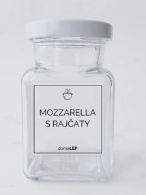 Samolepka na kořenky MOZZARELLA S RAJČATY průhledná  5 × 5 cm základní písmo