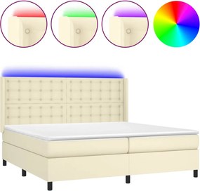 Box spring postel s matrací a LED krémová 200x200 cm umělá kůže 3139405
