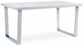 Jídelní stůl pro 4 - 6 osob 150x90 bílý vysoký lesk, chromovaná podnož, AT-2088 WT