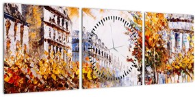 Obraz - Ulice v Paříži (s hodinami) (90x30 cm)