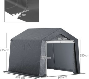 Zahradní kůlna Outsunny, skladovací stan, 3 x 3 m, voděodolná a odolná proti UV záření, pozinkovaná ocelová konstrukce a velké dveře, kryt pro kola do