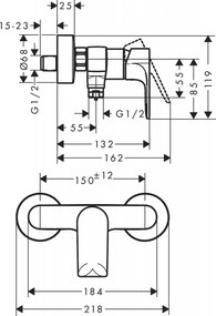 Hansgrohe Rebris E, nástěnná sprchová baterie, černá matná, 72650670