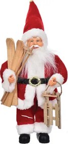 Vánoční dekorace Santa Claus se sáňkami a lyžemi červená 30 cm