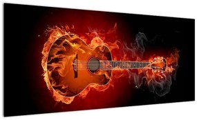 Obraz hořící kytara (100x40cm)
