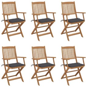 Skládací zahradní židle s poduškami 6 ks masivní akácie,  3074940