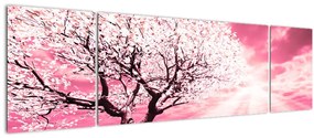 Růžový obraz stromu (170x50 cm)