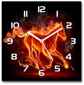 Wallmuralia Skleněné hodiny čtverec Kůň v plamenech 30x30 cm