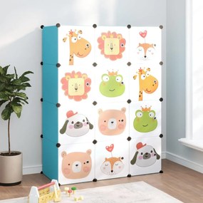 Dětská modulární skříň s 12 úložnými boxy modrá PP 340580