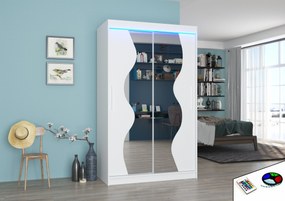 ADRK Furniture Posuvná skříň se zrcadlem a LED osvětlením OSWALD 120 SW-OSW-W-120+L-V109