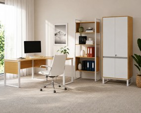 Vysoká kancelářská skříň Houseland Nuvia Loft 90 cm dub/bílá