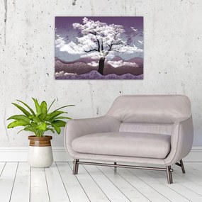 Skleněný obraz - Strom v oblacích (70x50 cm)