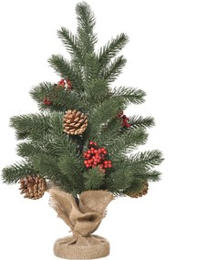 HOMCOM Mini vánoční stromek, vánoční dekorace, včetně ozdob, červené bobule, výška 50 cm, včetně cementového stojanu, zelený + vícebarevný