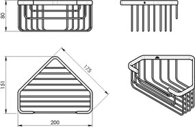 Gedy, SMART police rohová, 200x80x151mm, černá matná, 2483-14