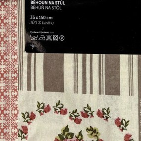 Quentin kuchyňský ubrus VINTAGE QK-061, starorůžový patchwork, 35x150cm (běhoun)