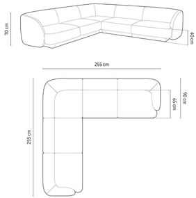 MUZZA Rohová pětimístná pohovka milany 255 cm samet šedá