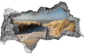 Wallmuralia Díra 3D ve zdi nálepka Stezka na pláž 95x73 cm
