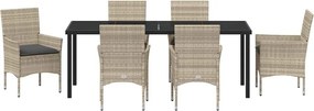 Zahradní jídelní souprava 7 ks Světle šedá polyratan 3379812