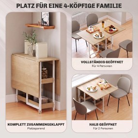 HOMCOM Skládací jídelní stůl v průmyslovém designu, pro až 4 osoby, otevřené police, flexibilní, kov, dřevotříska, přírodní dřevěný vzhled