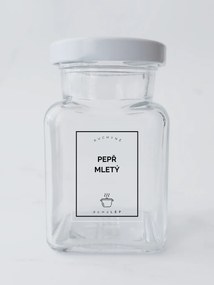 Samolepka na kořenky PEPŘ MLETÝ průhledná 3 × 4 cm tučné písmo